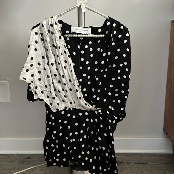 Zara | Tops | Zara Large Black White Polka Dot Blouse | Poshmark